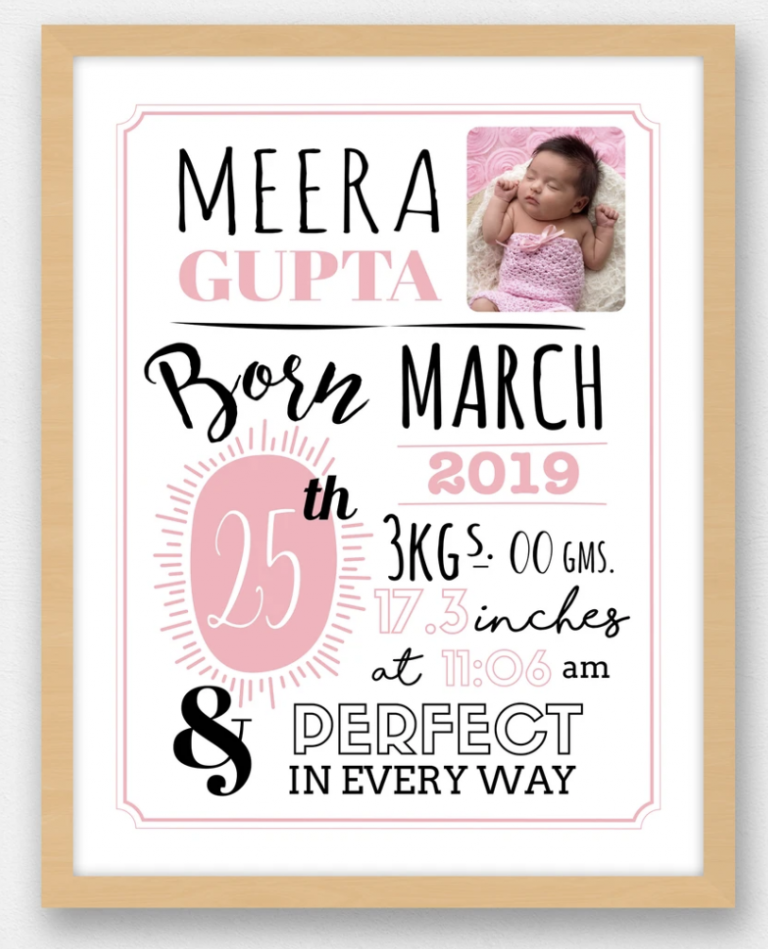 Personalized Newborn Infographic Poster With Frame | Tots-Porter.Com
